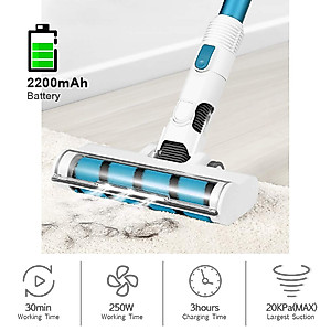 LUCKWIND Stick Vacuum Cleaner Handheld Cordless Electric Broom – Powerful Suction HEPA Filteration Lightweight Upright Rechargeable for Carpet Floor Car LED Bagless Portable(22kpa, Blue)