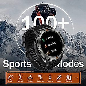 Military Smart Watch for Men with LED Flashlight 1.45” Rugged Waterproof Smart Watch with 100+ Sports Modes Fitness Tracker with Heart Rate Sleep Monitor Tactical Smartwatch for iPhone Samsung