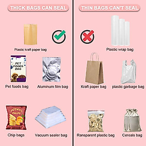 Bag Sealer Heat Seal Chip Bag Sealer Handheld Heat SealerClips Kitchen Gadgets Food Sealer Bag Resealer for Heat Sealing Machine for Chip Bags Snack Bags Plastic Bags Sealer Bags for Food(Pink)