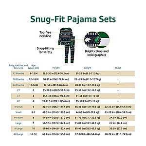 Amazon Essentials Boys' Snug-fit Cotton Pajamas Sleepwear Sets (Previously Spotted Zebra), Pack of 3, Dark Blue Text Print/Green Animal/Orange Dots, 14-16