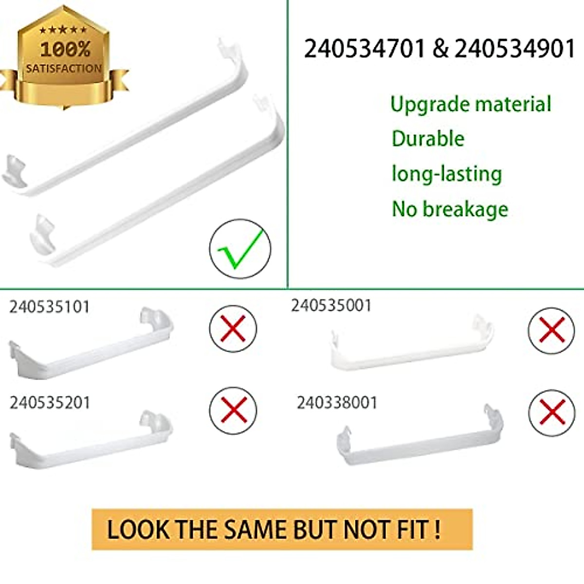 240534701 & 240534901 Refrigerator Door Shelf Rack Bar Compatible with frigidaire or kenmore, 240534901 frigidaire Door Shelf retainer bar, 2 pack