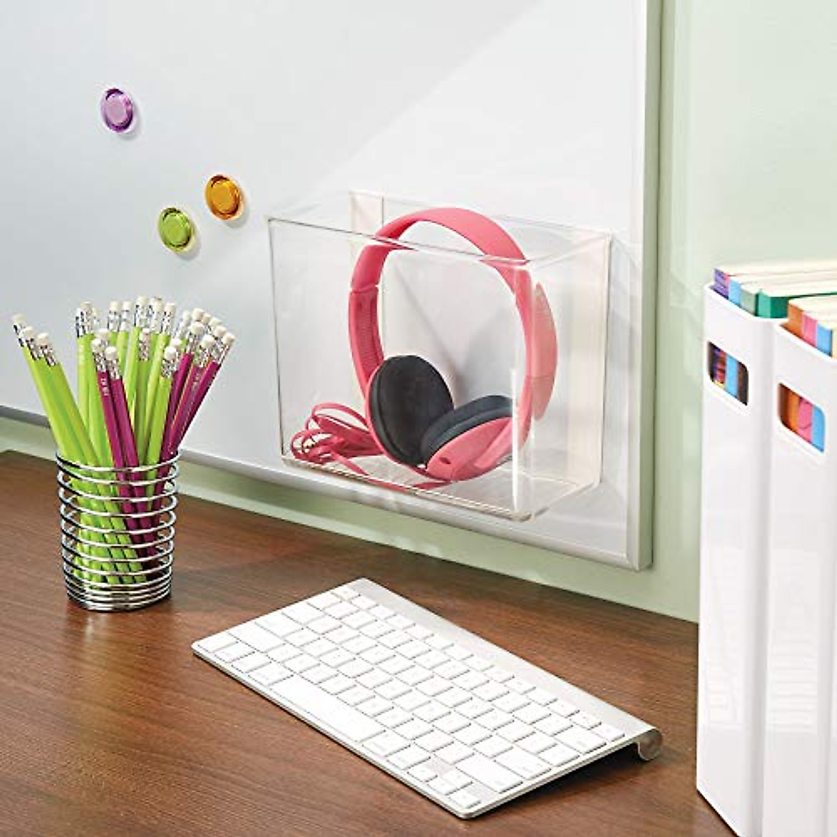 iDesign AFFIXX Plastic Wall Mount Organizer for Kitchen, Bathroom, Office, Bedroom, Garage, Craft Room, 3.5" x 8" x 5.5", Clear