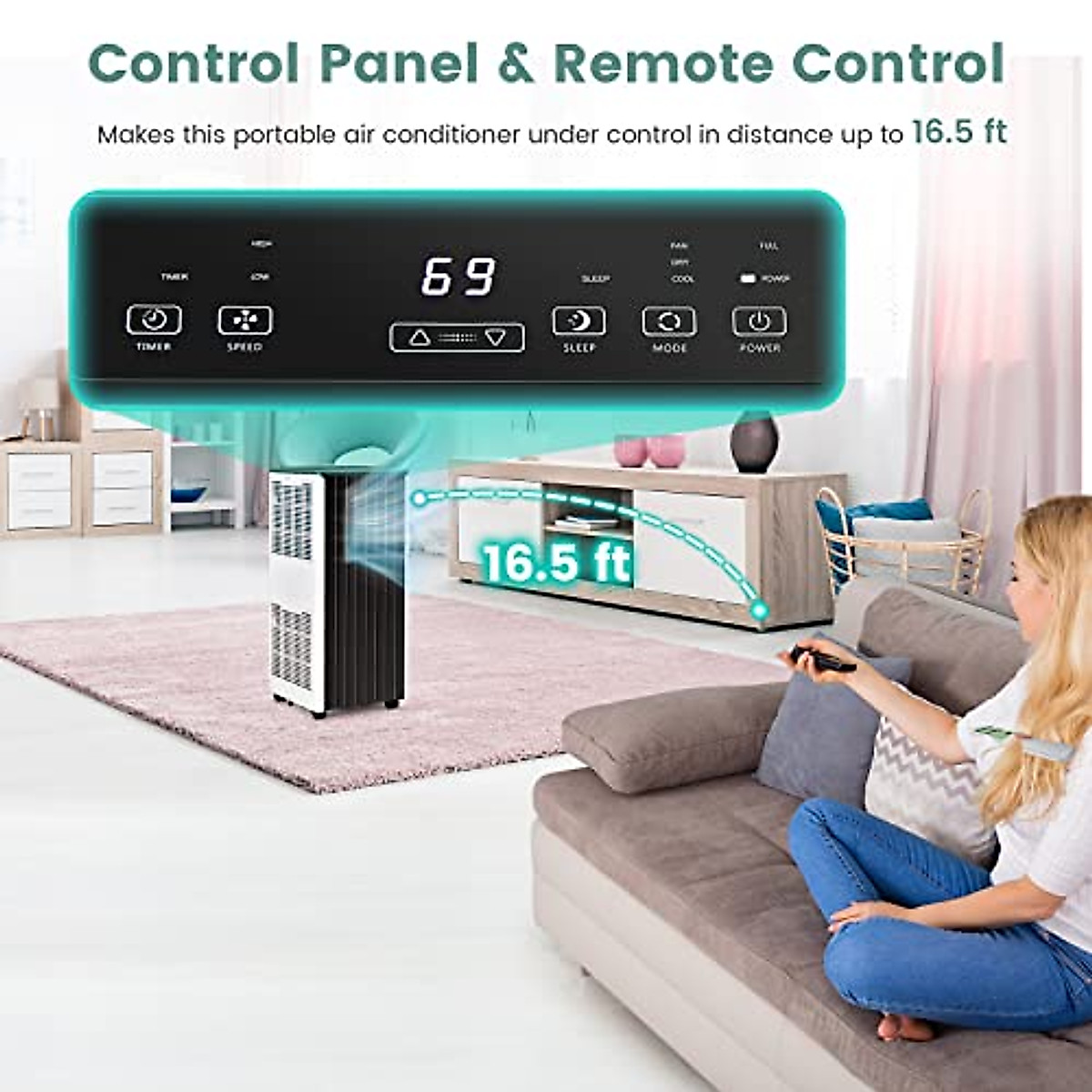 COSTWAY 8000 BTU Portable Air Conditioner, 3-in-1 AC Unit with Dehumidifier & Smart Sleep Mode, 24H Timer & Remote Control, Cools Rooms up to 250 Sq.Ft, Window Kit Included