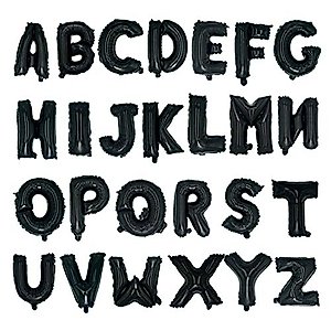 Wellin 16" Black Foil Mylar Letter Balloons A-Z 26pcs Mega Pack, Aluminum Hanging Foil Film Alphabet Letter ( A-Z, Black)