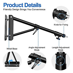 EMART Wall Mounting Triangle Boom Arm for Photography Ring Light Strobe Lighting Softbox Reflector Umbrella Monolight, Max Length 51.2 inches/130cm, Support 180 Degree Rotation (Black)