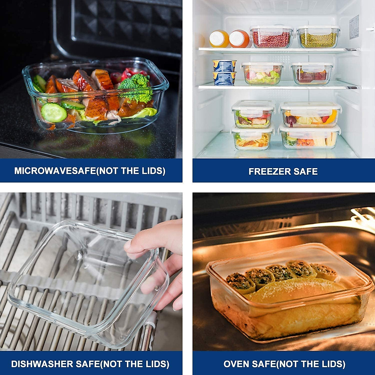 Bayco Glass Storage Containers with Lids, 9 Sets & 8 Sets Glass Meal Prep Containers Airtight, Glass Food Storage Containers, Glass Containers for Food Storage with Lids - BPA-Free & Leak Proof