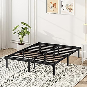 Flolinda Foldable Full Size Bed Frame Metal Platform Bed Sturdy Full Bed Frame 10 Minutes Quick Assembly Steel Slats 11 Legs Support No Box Spring Needed Noise-Free 14inch Black