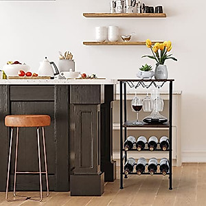 Wine Rack Table, FreeStanding Wine Bar Rack, Wine Bar Cabinet with GlassBottle Holder, Metal and Wood Industrial Wine Cabinet for Home, Floor Liquor Wine Cabinet Storage, for Bar Kitchen Dining