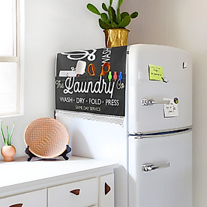 Vintage Laundry Machine Cover Dryer Top Covers Anti-Slip Fridge Dust Cover, Roller Washing Machine Top Cover Load With 4 Storage Bags