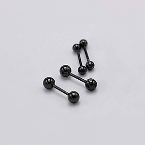 Dtja 20G Tiny Small Black Ball Stud Barbell Earrings for Women Men S925 Sterling Silver Hypoallergenic Ear Piercing Cartilage Screw Tragus Post Fashion Personalized Punk Jewelry (3mm)