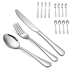 SANTUO Stainless Steel Knives Spoon Forks Set of 12, 4-Piece 9" Dinner Knives + 4-Piece 7.3" Table Spoons + 4-Piece 7.3" Salad Forks, Mirror Polished & Dishwasher Safe Silverware Set