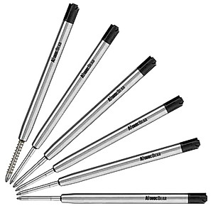 Atomic Bear | Ballpoint Pen Refills Medium | Tactical Pen and More | 6X Cartridges with Spare Spring | Fits G2 Parker Ballpoint Pen Type | Dark Black