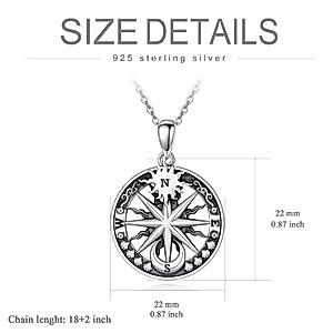 PROESS Compass Necklace Sterling Silver Sun and Moon Compass Pendant Necklace Inspirational Nautical Compass Jewelry Gifts for Women Men Graduation