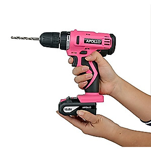 Apollo Tools Powerful Lightweight Cordless Drill, 10.8 Lithium Ion Battery with 30-Piece Accessory Drill Bit Set - Pink Ribbon - Pink- DT4937P