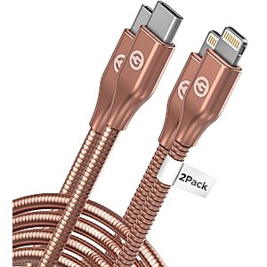 GALVANOX (2 Pack) Pet Proof iPhone Charger - Braided Metal Lightning to USB-C Charging Cables [Apple MFi Certified] Ultra Durable ChewProof Cord (4 Ft.) Compatible with iPhone and iPad