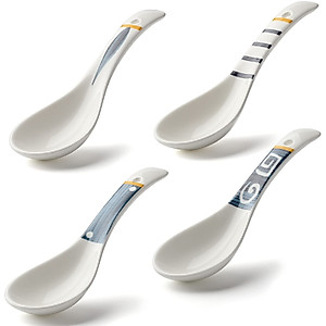 Ceramic Asian Soup Spoons Set of 4 Japanese Ramen Soup Spoons Porcelain Chinese Soup Spoons for Ramen Noodles Udon Pho Rice Gravy (Japanese style)