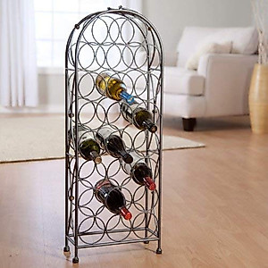 Oenophilia Bordeaux Chateau Freestanding Floor Wine Rack- 23 Bottle Standing Metal Storage, Rustic, Farmhouse Decor, Industrial