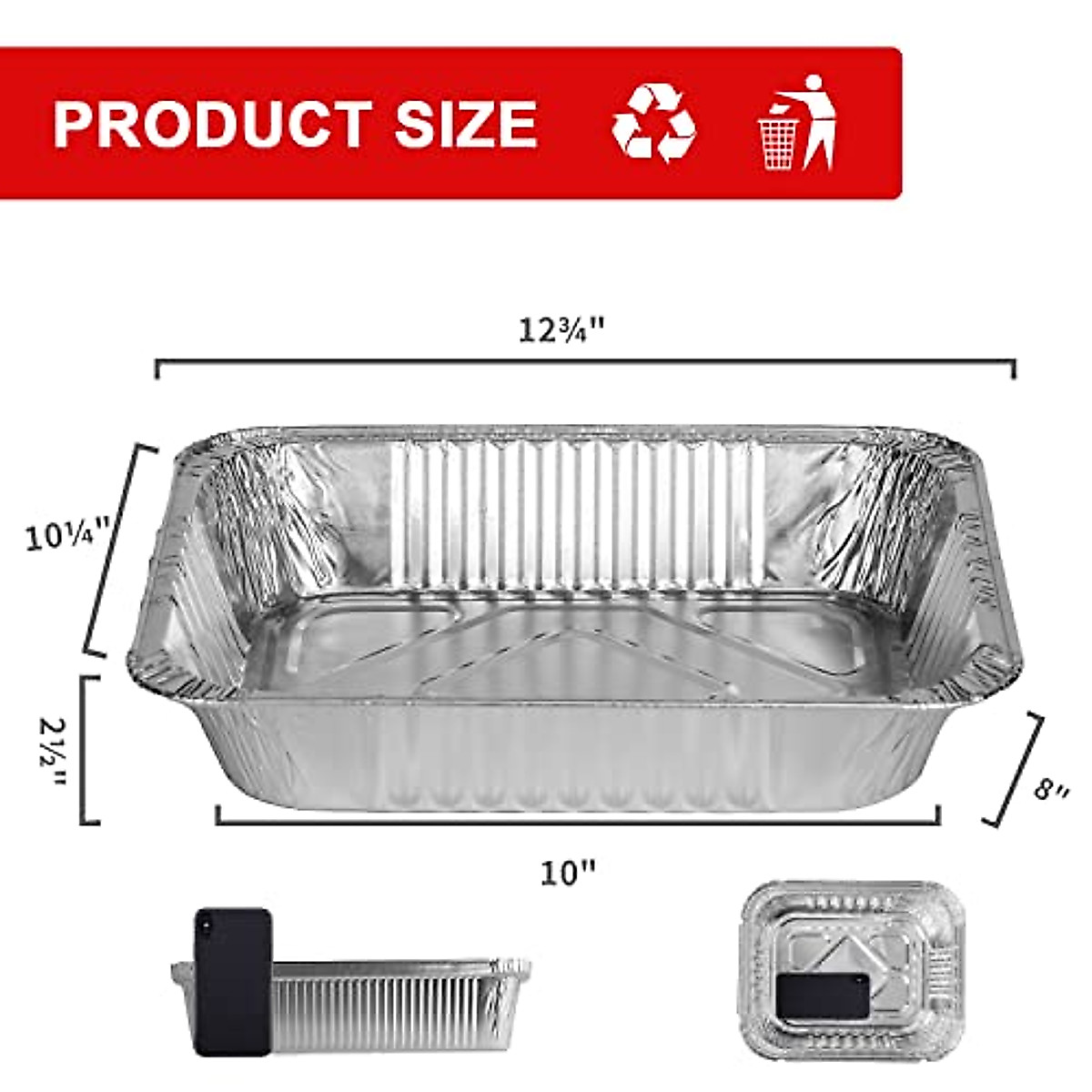 Sakuchi 9x13 Disposable Aluminum Foil Pans [50 Sets] Large Baking Pan Trays - Heavy Duty Tin Tray - Half Size Chafing Dishes. Food Containers for Roasting, Cooking, Heating or Steam Table