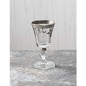 Clear Liquor Glasses with Stem and Silver Design-Set of 6-Fills 2 ounces-Measures: 4"H x 2"D