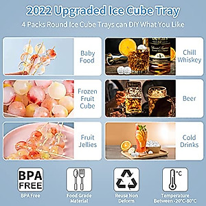 Ball Ice Cube Trays for Freezer: Round Ice Cube Tray with Lid - Circle Ball Ice Trays for Freezer with Bin - Sphere Ice Cubes Mold for Drinks - 4 Packs