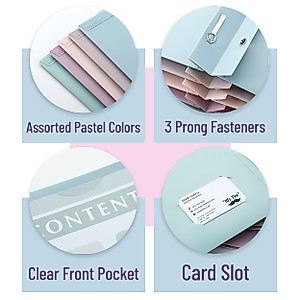 Mr. Pen- Plastic Folders with Clear Front Pocket, 5 pcs, Pastel Colors, Pocket Folders, Plastic Folders for Documents, Plastic Folders with Pockets, File Folders with Fasteners, Folder with Pockets