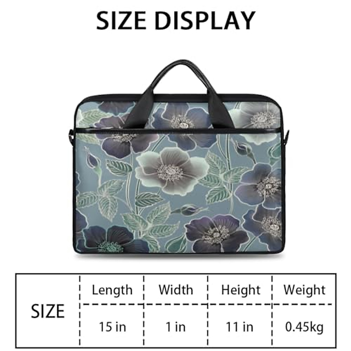 Vintage Flowers Laptop Computer Bag Waterproof Shoulder Messenger Bag 13-15 inch Durable Laptop Tote Bag with Shoulder Strap Handle Lightweight Crossbody Briefcase
