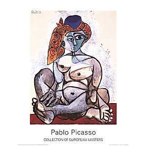 Pablo Picasso Woman with Turban 35.5" x 27.5" Poster Cubism Red, Brown Nude, Woman