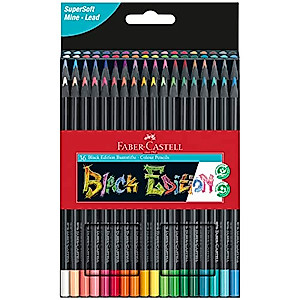 Faber-Castell Black Edition Colored Pencils - 36 Count, Black Wood and Super Soft Core Lead, Coloring Pencils for Kids, Teens, Adult Coloring Books, Art Colored Pencils