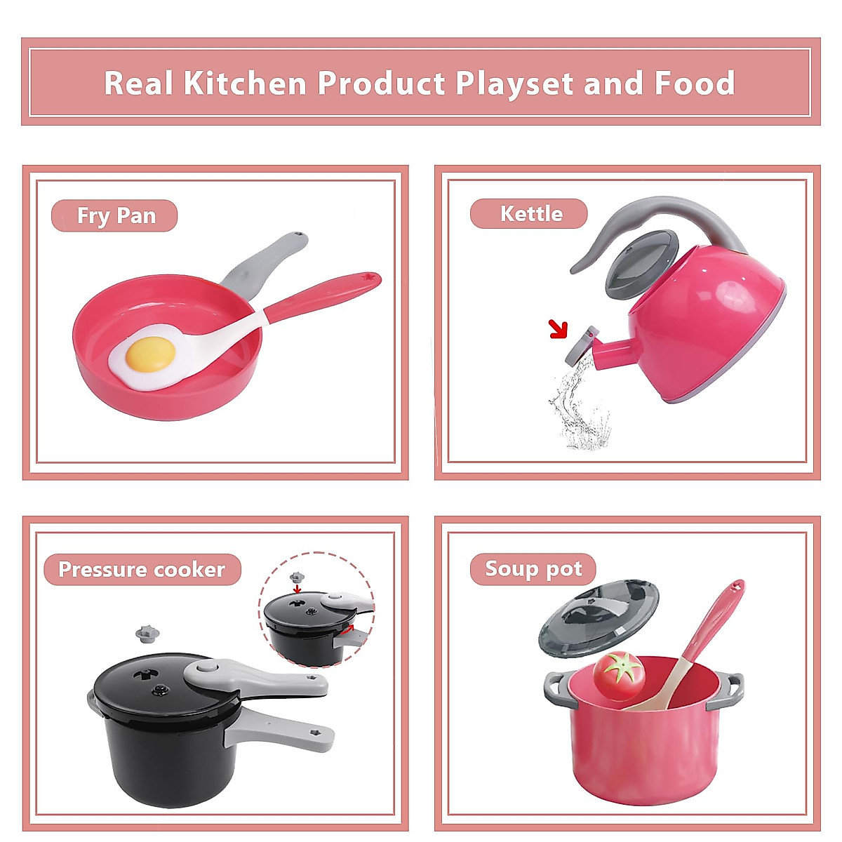 28℃ 32PCS Play Kitchen Accessories Toy,Kids Pretend Cooking Toys with Play Pots and Pans,Toddler Pretend Cooking Playset with Vegetables,Play Kitchen Toys for Girls Boys(Red).