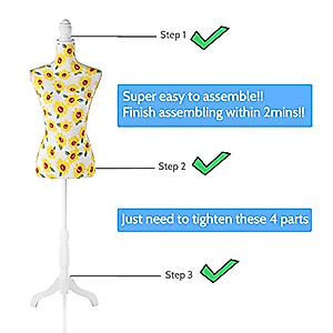DRDINGRUI Dress Form w/ Stand, Female Mannequin Torso for Dress Jewelry Display, Floral Mannequin Body, Yellow Sunflower