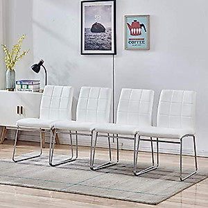 Dining Table Set for 4, Modern Kitchen Table and Chairs Set for Small Space, Round Glass Dining Room Table and Faux Leather Dining Chairs Dining Room Set of 5 Pieces - White