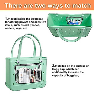 Everfunny 3 Packs Clear Bogg Beach Tote Bag with 2 Pack Insert Hooks Accessories for Bogg Bags Travel Makeup Clean Toiletry Brush Organizer Cosmetic Divider Storage Inner Pouch