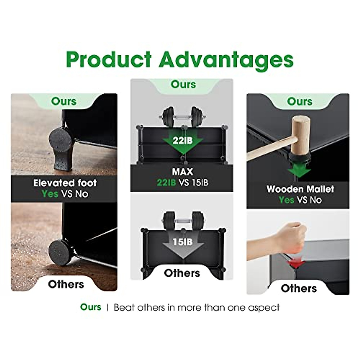 Puroma Stackable Shoe Storage Organizer Cabinet, 12-Cube Plastic Shoe Storage Rack Durable Modular Shoe Cabinet with Wooden Mallet DIY for Home, Office, Bedroom（Black