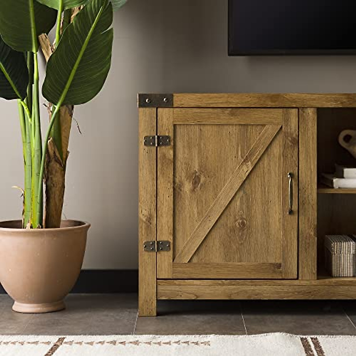 Walker Edison Georgetown Modern Farmhouse Double Barn Door TV Stand for TVs up to 65 Inches, 58 Inch, Barnwood