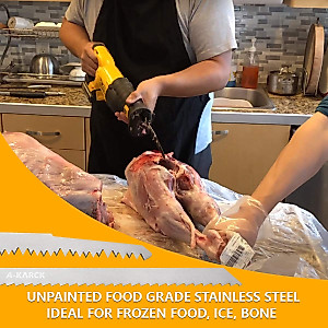 A-KARCK Food Reciprocating Saw Blades for Frozen Meat 6 Pack, Unpainted Stainless Steel Saw Blades for Food Cutting Included 9" and 12"
