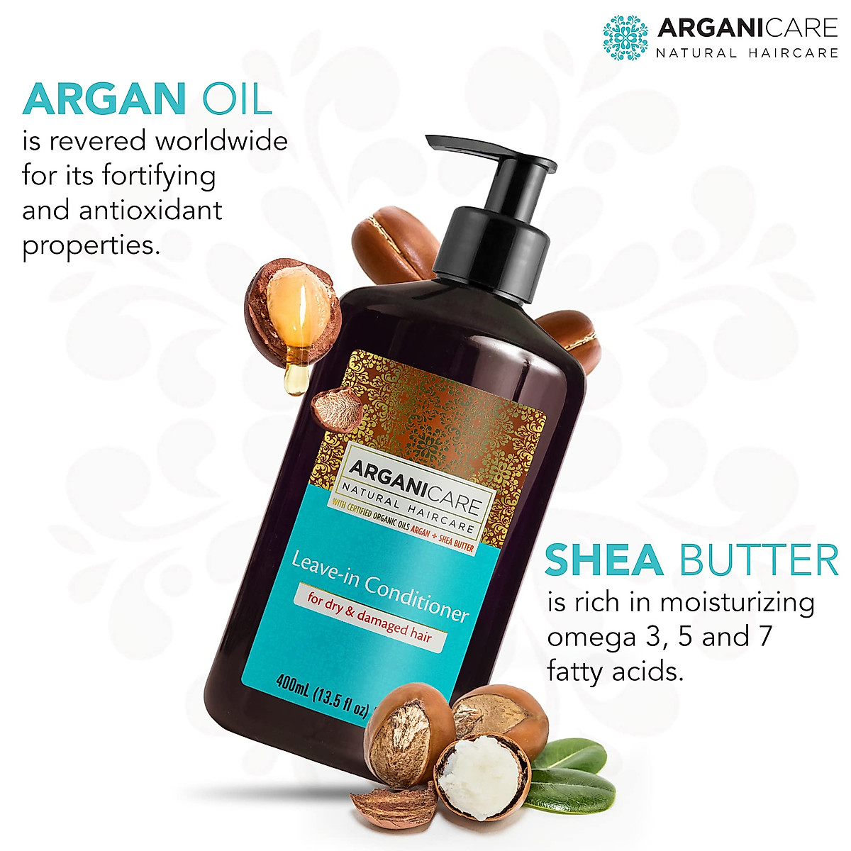 Arganicare Leave in Conditioner for Dry Damaged Hair (13.5 Oz) | Enriched with Organic Moroccan Argan Oil and Shea Butter | Enhance Curl and Extra shine | Moisturizing Leave in hair conditioner