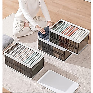 AARAINBOW Stackable Plastic Storage Bins with lids 2 Pc, Foldable Closet Clothes Organizer with Handle Wardrobe Jeans Storage Box, Clear Drawer Organizers for Cloth Toy, 18L (7+9 Grids, Clear Tawny)