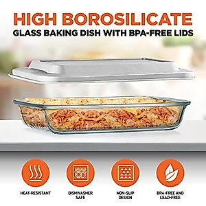SereneLife Rectangular Glass Bakeware Set - 4 Sets of High Borosilicate with PE Lid, Heat-Resistant, Non-Slip Design, Convenient to Use & Easy to Clean, Elegant Design, Color White - SL4PBK22