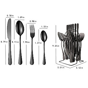 HYCSC Silverware Sets with Holder, Premium Stainless Steel Tableware Set, Mirror Polished Flatware Cutlery Set - Include Knife, Fork and Spoon, Dishwasher Safe, Nice Family Utensil Gift Set (Black)
