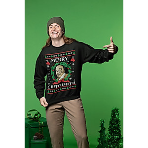 Wild Bobby Merry Chrithmith Ugly Christmas Sweater Unisex Crewneck Graphic Sweatshirt, Black, Large