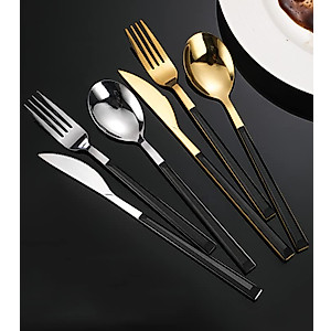 40-Piece Silverware Set with Steak Knives for 8, Food-Grade Stainless Steel Utensils Set Modern Spoons Forks Knives,Tableware Cutlery Set For Home Restaurant Hotel, Mirror Finish Black Handle