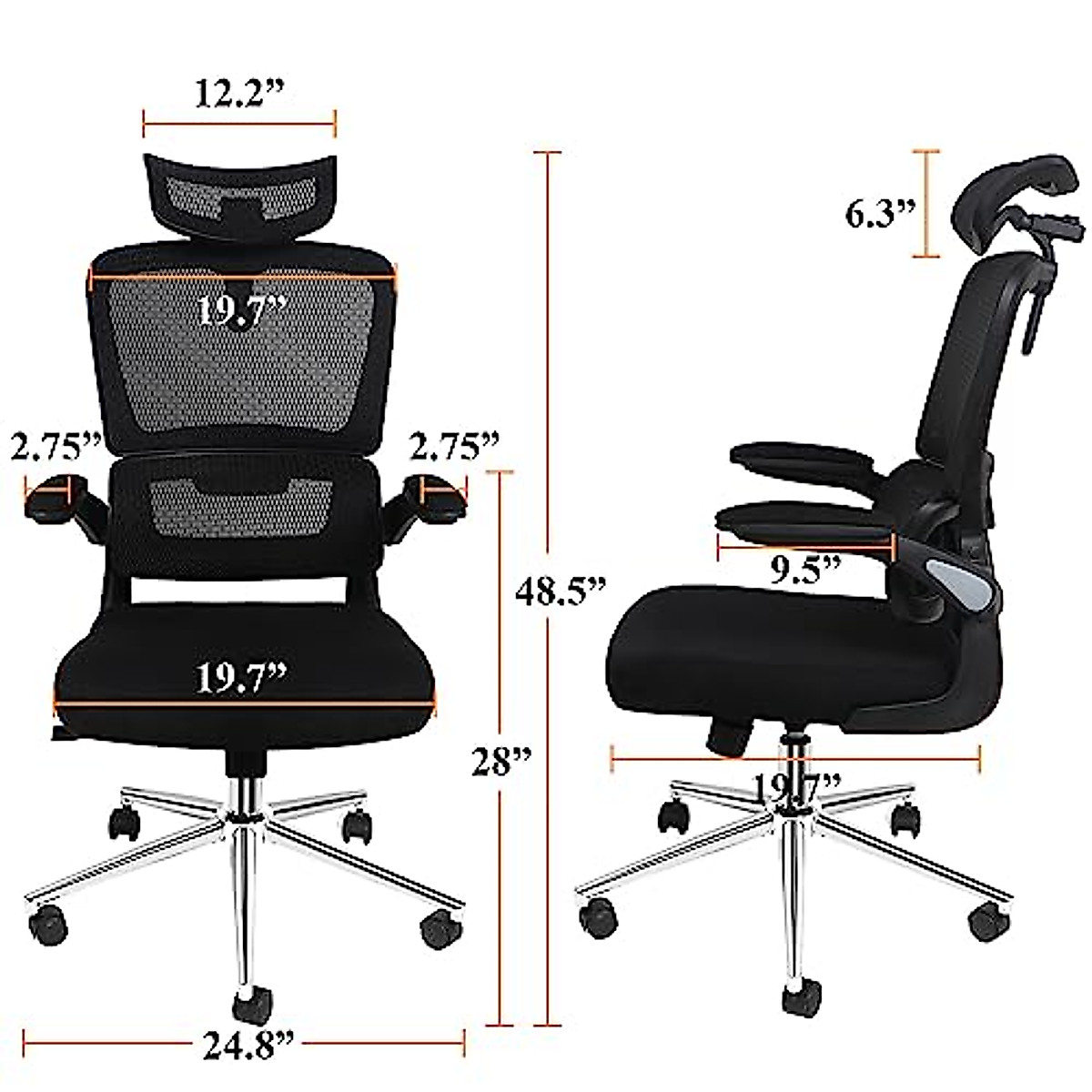Mesh Ergonomic Office Chair with Flip Up Arms High Back Desk Chair -High Adjustable Headrest with Flip-Up Arms, Tilt Function, Lumbar Support Swivel Computer Chair Task Chair,Executive Chair, Black