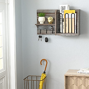J JACKCUBE DESIGN Wall Mounted Rustic Wood Key & Mail Sorter Organizer with 3 Key Hooks and Shelf - for Entryway or Mud Room – Holds Documents, Bills, Letters, Keys and More- MK232A