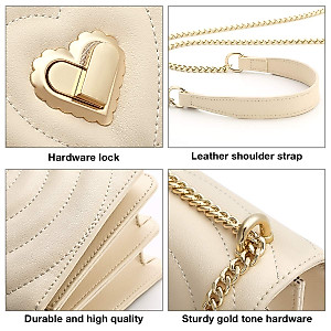 Leather Crossbody Bag for Women, Genuine Leather Ladies Small Purse and Handbags Women's Mini Shoulder Bags Womens Leather Messenger Bags Quilted Bag With Metal Chain Strap Fashion Evening Bag (Beige)