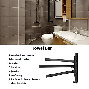 Apexare Swivel Towel Rack, 3 Poles Rotating Folding Wall Mounted Space Aluminum Bath Towel Hanger, Matte Black Drying Holder, for Bathrooms, Balconies, Kitchens, Laundry Rooms