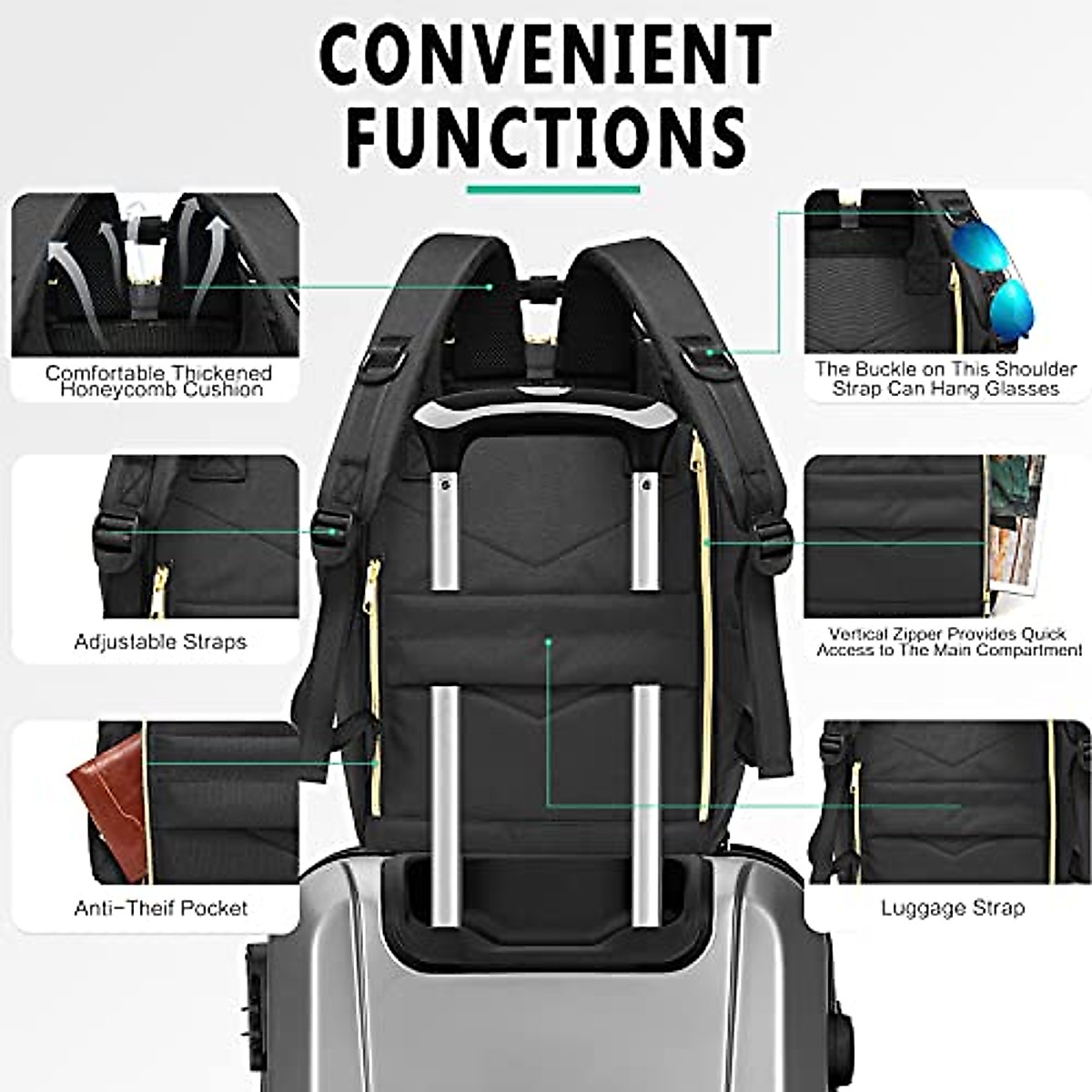 Bebowden Travel Laptop Backpack for Women Men College Bag Business Work Anti Thef Water Resistant Casual Daypack Fits 14 Inch Laptop Black