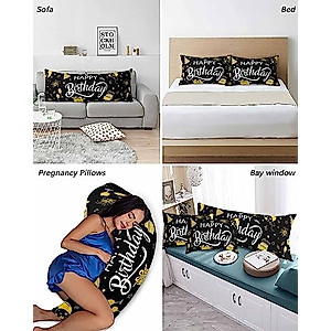 Edwiinsa Happy Birthday Pillow Covers Standard Size Set of 2 20x26 Bed Pillow, Yellow Cake Birthday Gifts Balloon Black Plush Soft Comfort for Hair/Skin Cooling Pillowcases with Envelop Closure