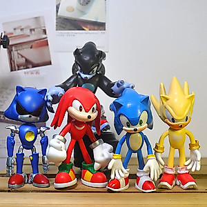 PKEDTNEL Sonic Action Figures, 4.8'' Tall Sonic The Hedgehog with Movable Joint Playsets Toys, Cake Toppers, Decorations or Toys for Kids (Pack of 5)