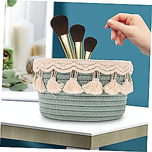 SWOOMEY Baby Toy Basket Cotton Rope Basket Tassel Side Rope Basket Desktop Basket Baby Cotton Rope to Weave Superior Cotton Rope Woven Toy Basket