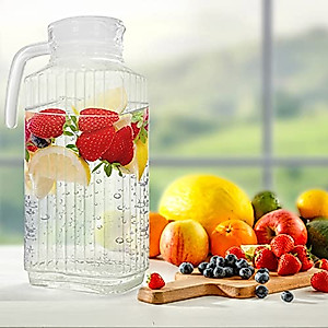 Glass Pitcher - Beverage Serveware and Storage Container for Hot Drink or Cold Drinks. 60oz. Glass Water Fridge Pitcher with Lid, Juice Container, Water Jug, Iced Tea Pitcher or Milk Pitcher Cocktails